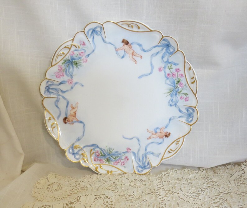 Antique China Painted Plate Putti and Roses Artist Signed Ida - Etsy