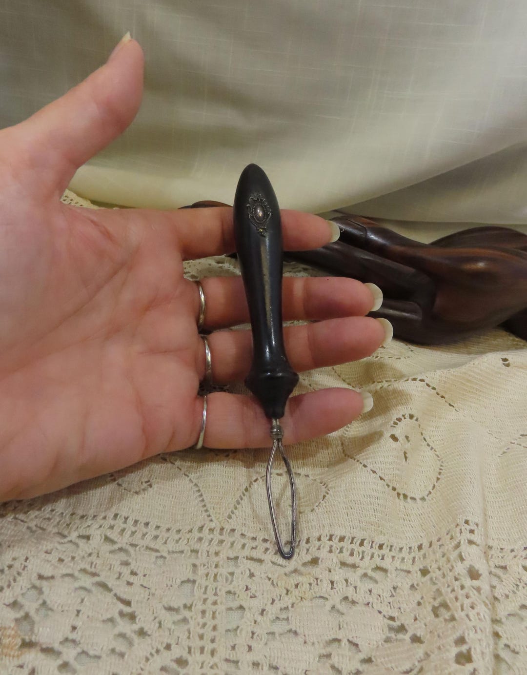 Antique Victorian Button Hook Art Nouveau Sterling Silver Over Wood - Etsy