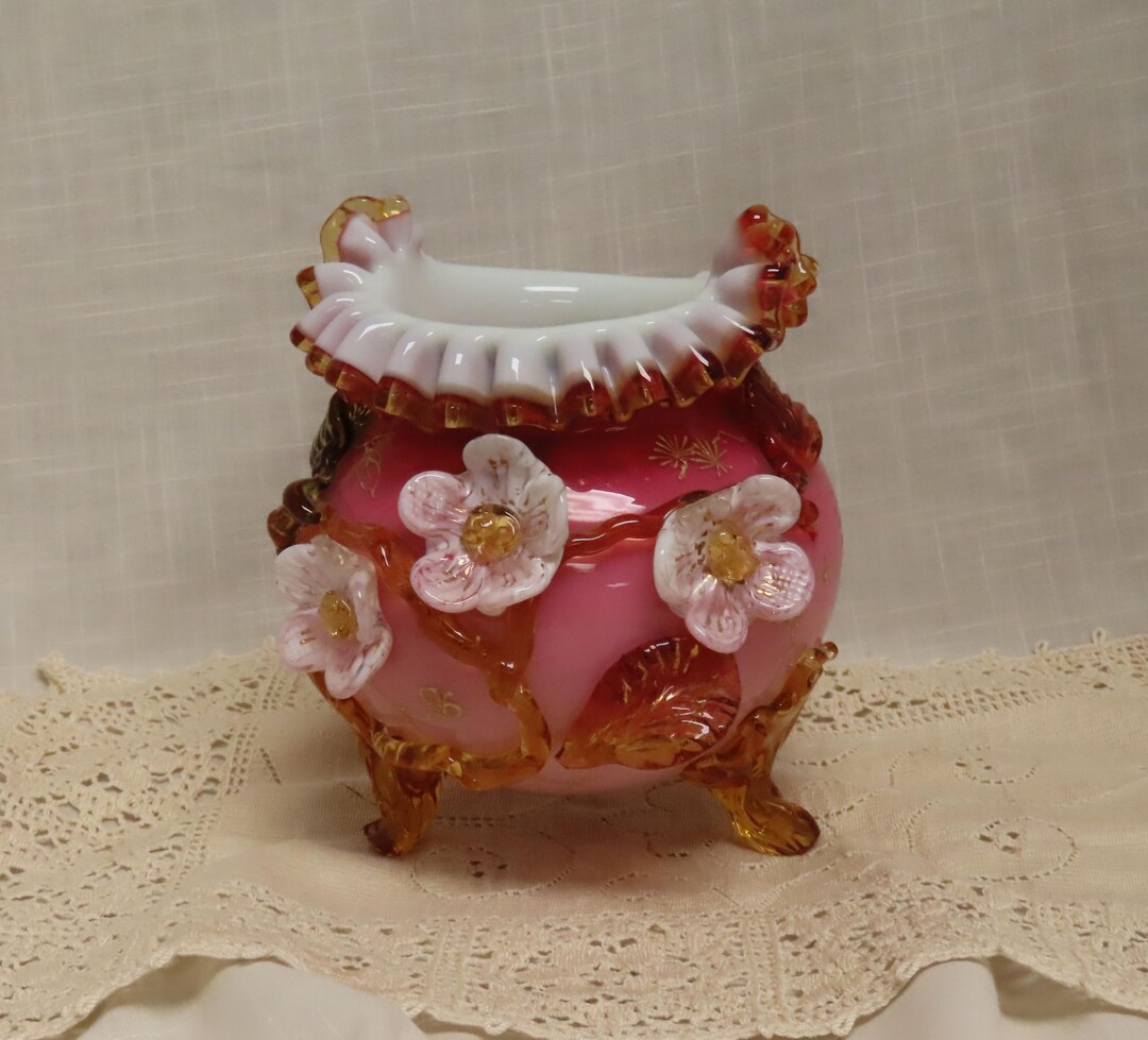 Antique Steven and Williams Rose Bowl Cased Glass Double Ruffle Rose ...
