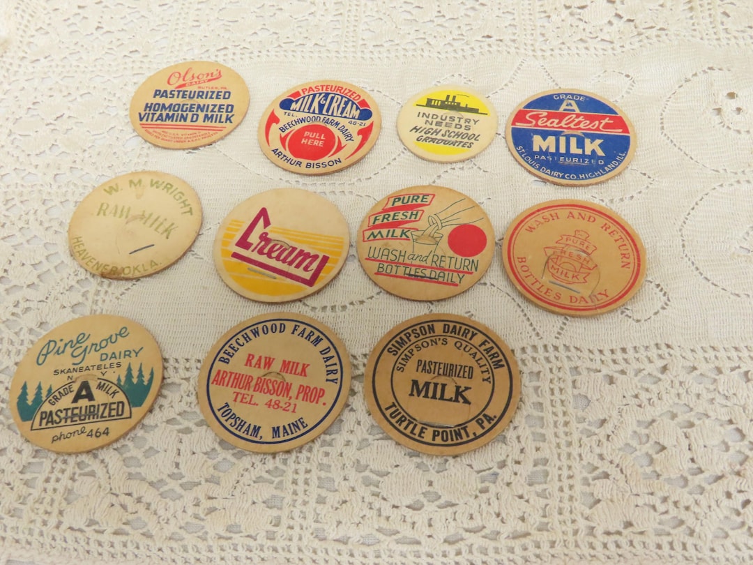 Lot of 11 Milk Bottle Caps Cream Bottle Cap Dairy Advertising Caps Misc ...
