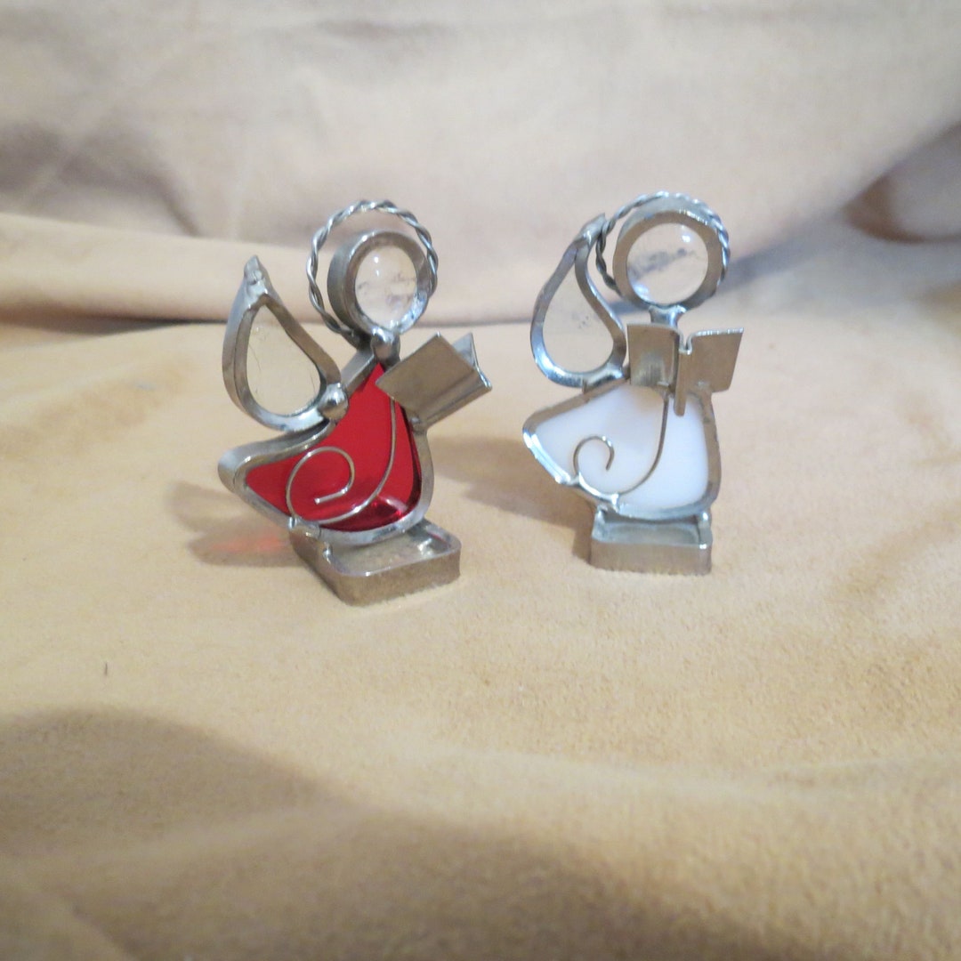 Vintage Tiny Singing Angels Suncatchers Stained Glass Angels Tabletop ...