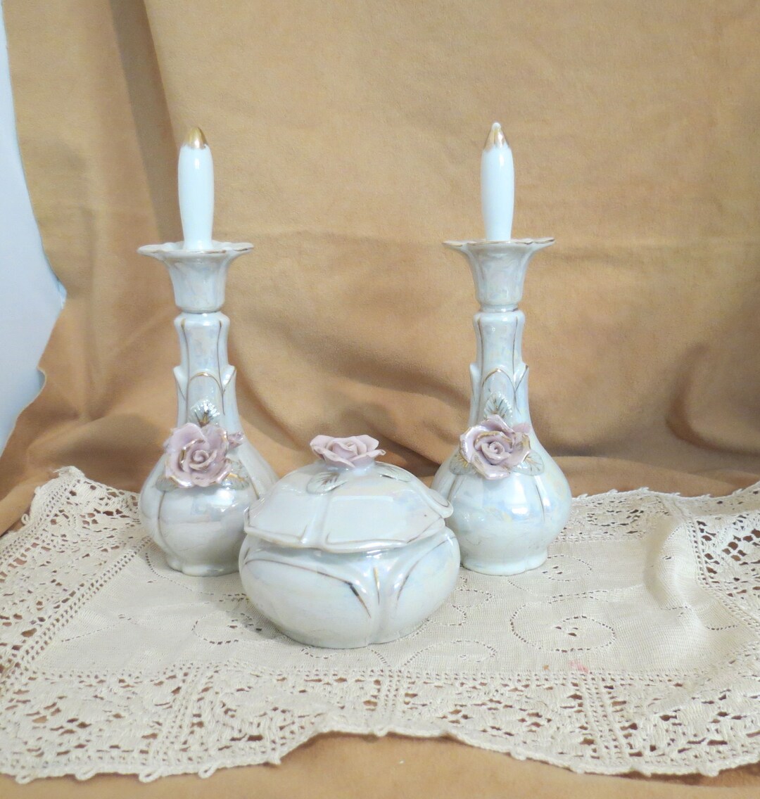 Vintage Chase Porcelain Vanity Suite Scent Bottles Powder Jar ...