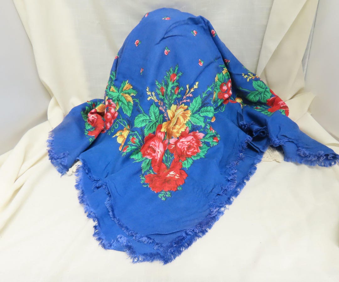 Vintage Large Cotton Head Scarf Roses and Grapes Fringed Scarf - Etsy