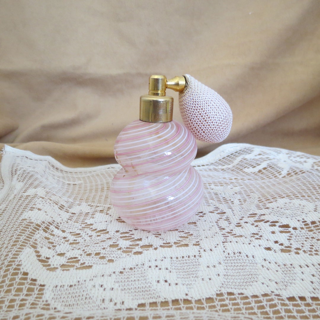 Vintage Hand Blown Pink Swirl Glass Atomizer Perfume Bottle Brass ...