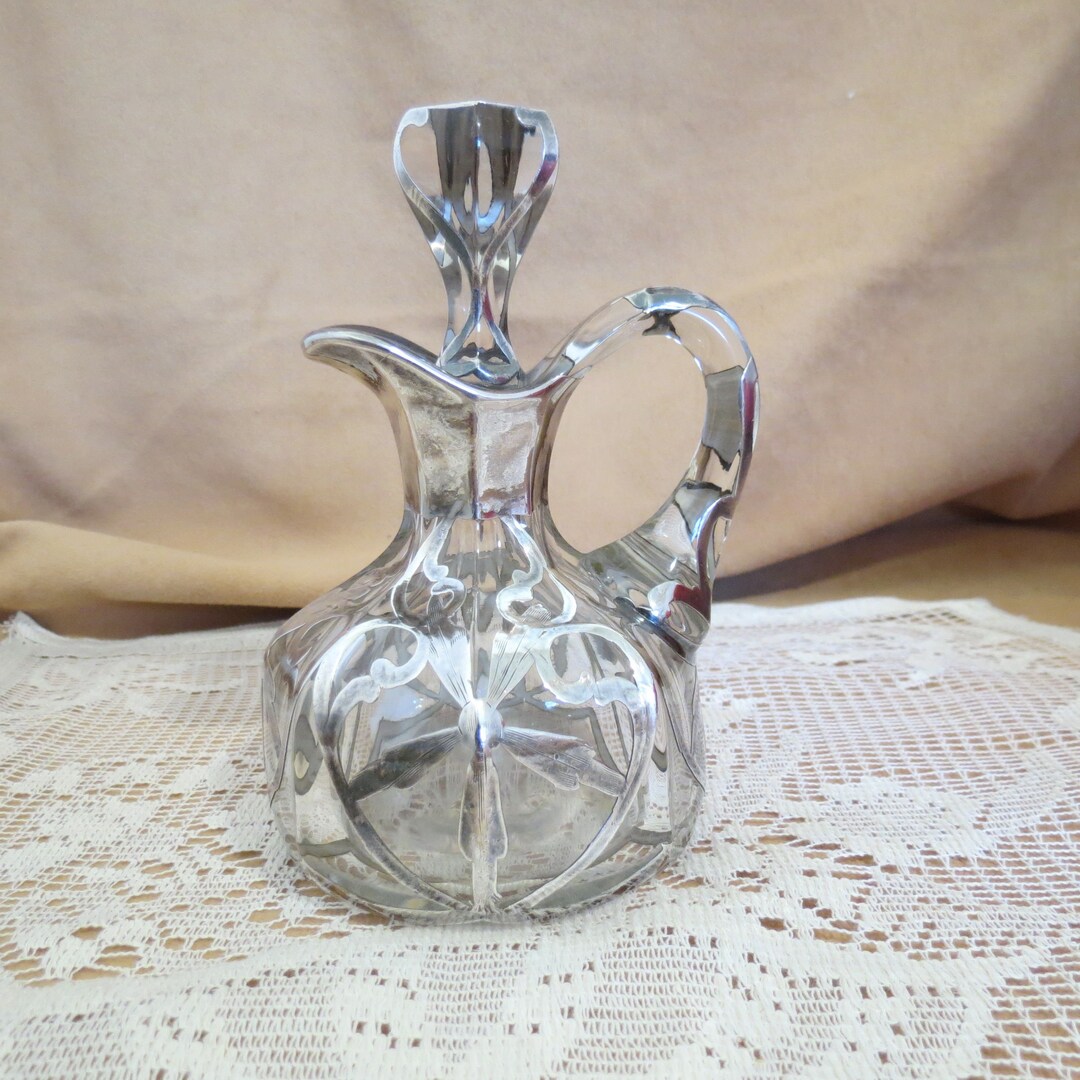 Vintage Sterling Silver Overlay Blown Glass Cruet Hand - Etsy