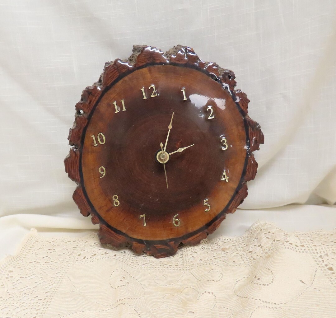 Vintage Live Edge Wall Clock Runs - Etsy