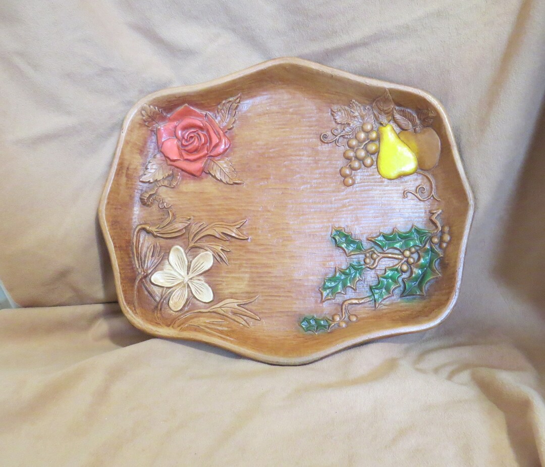 SALE Vintage 4 Seasons Platter Syroco Wood Pressed Wood Floral Platter ...