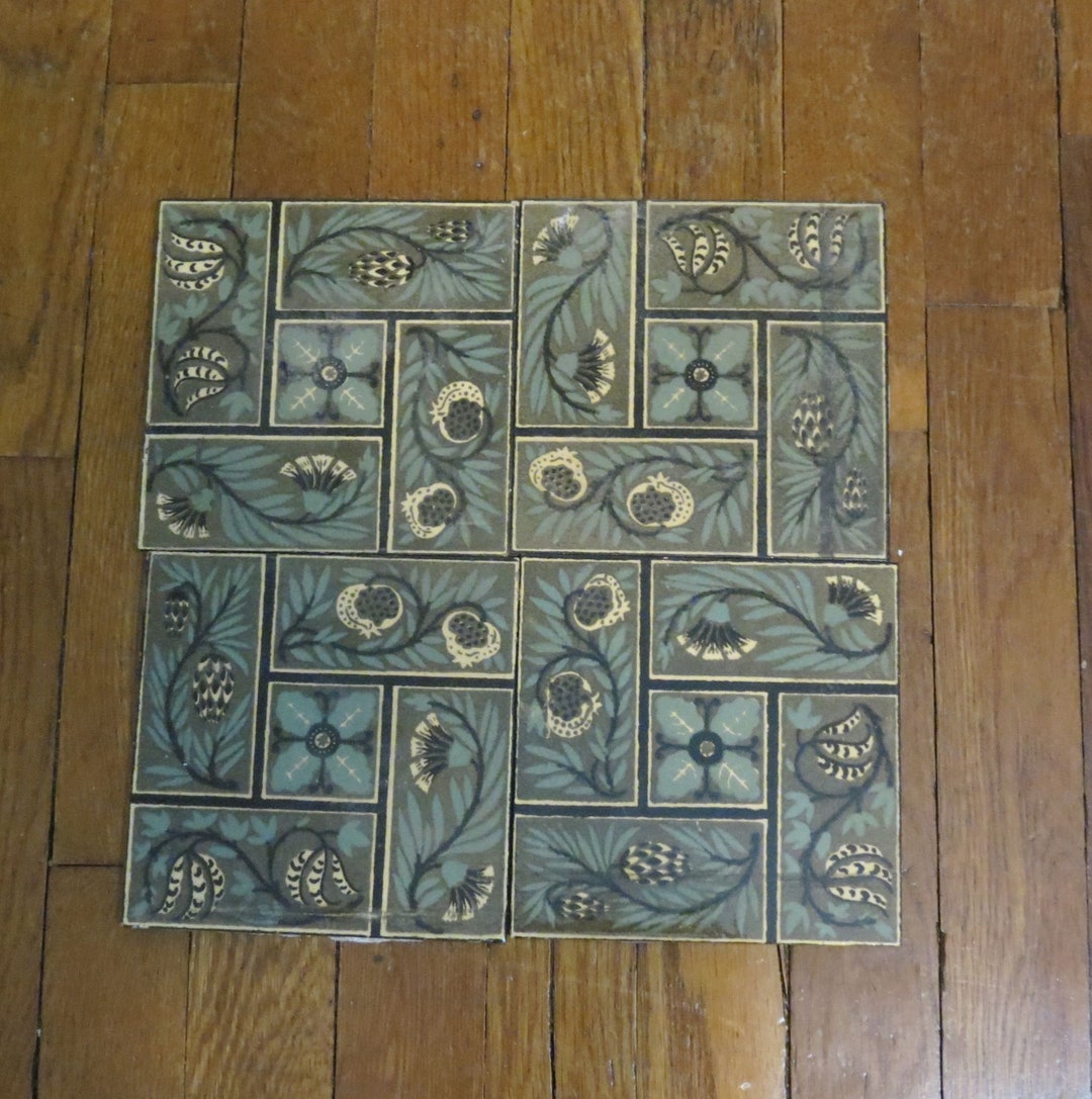 Antique 4 Tile Mosaic MAW Hand Painted Art Nouveau Encaustic Tiles ...