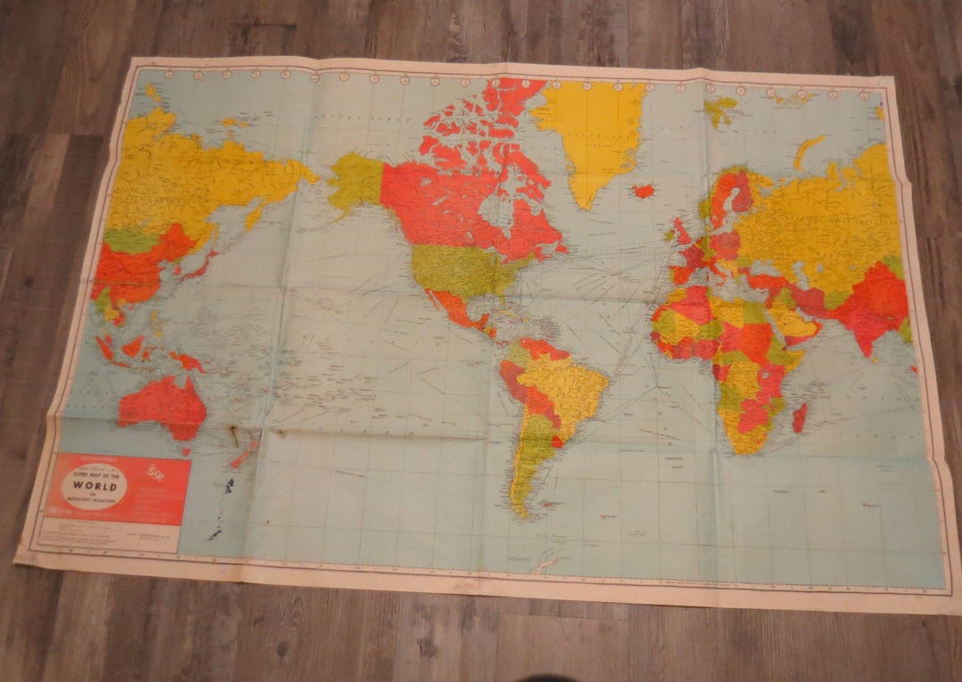 Vintage Geographia's Super Map of the World on Mercator's Porjection ...