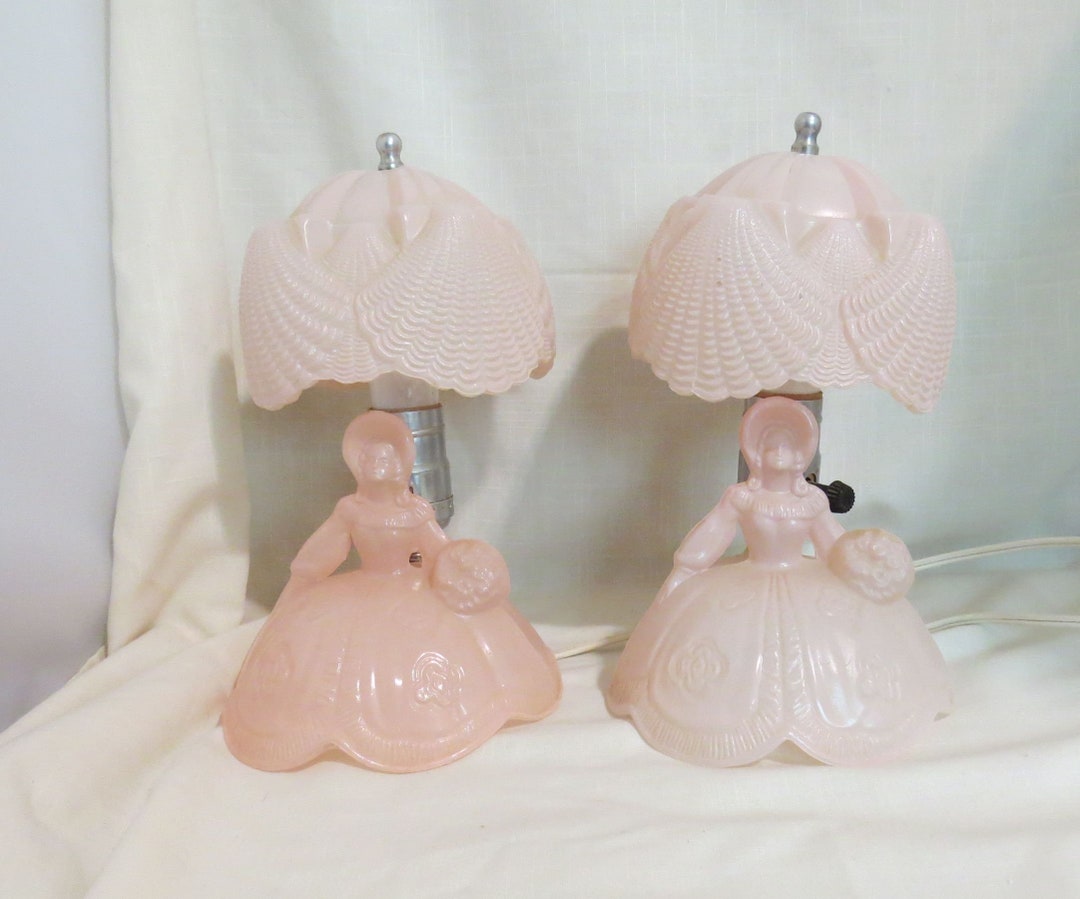 SALE Antique Pair of Lady Boudoir Lamps Pink Lady Lamps Figural Boudoir ...