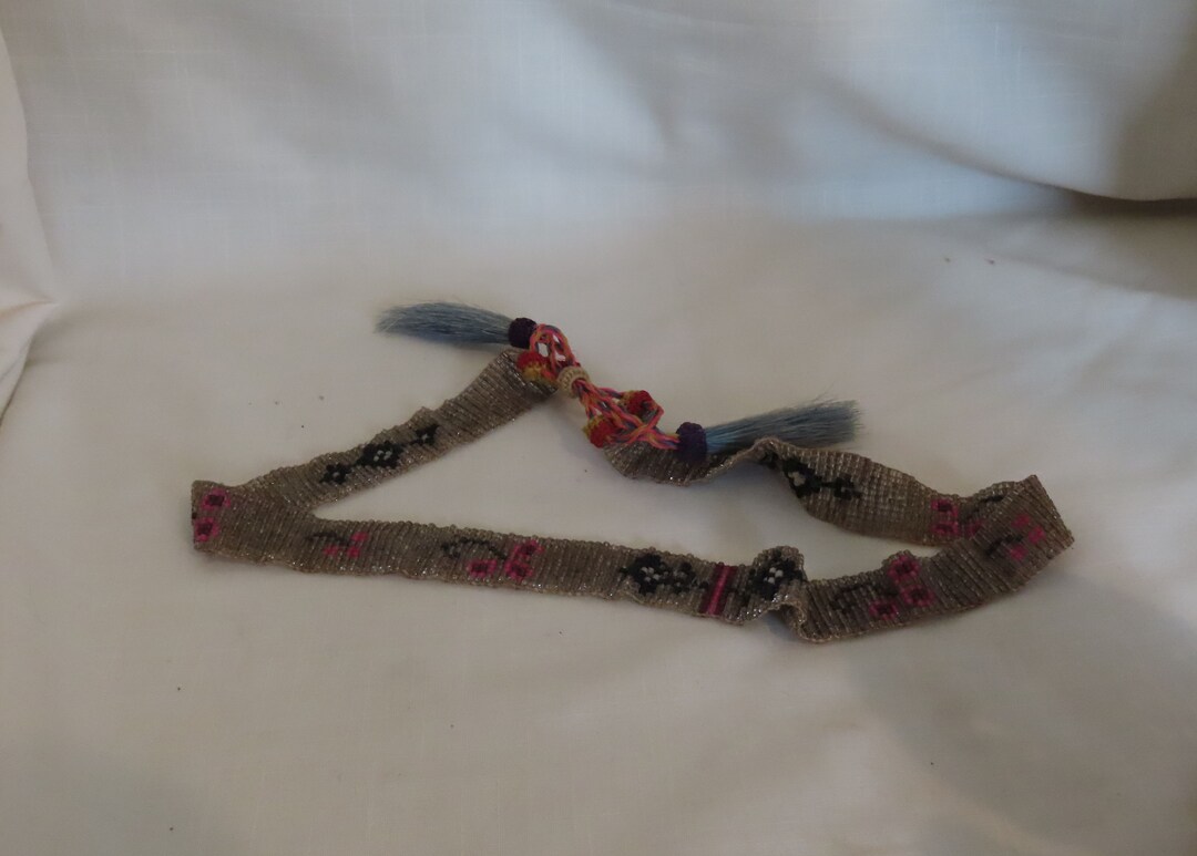 Antique Lady's Beaded Hat Band Horse Hair Adjuster Slide Loom Woven ...