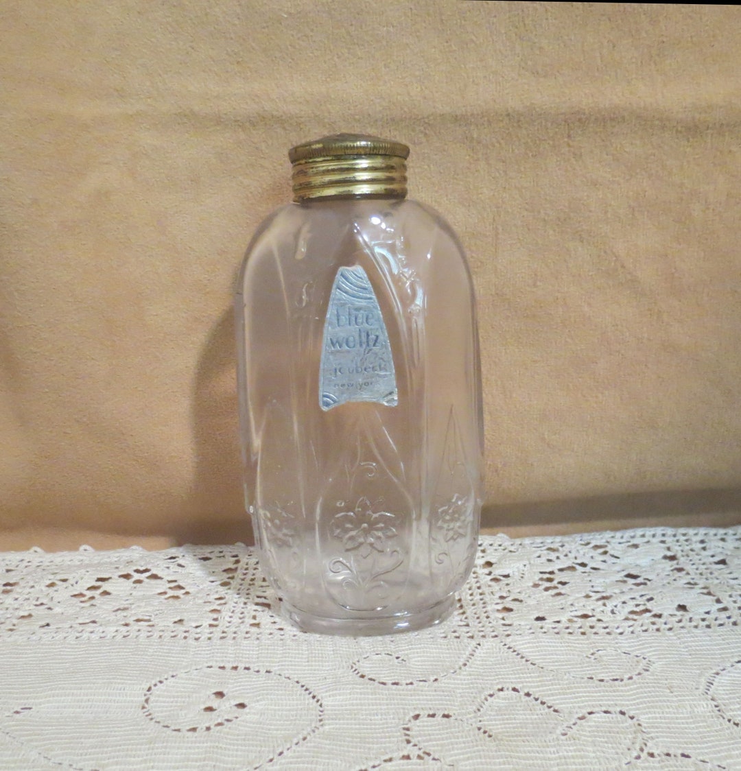 Antique Blue Waltz Talcum Powder Shaker Bottle Embossed Glass Talc ...