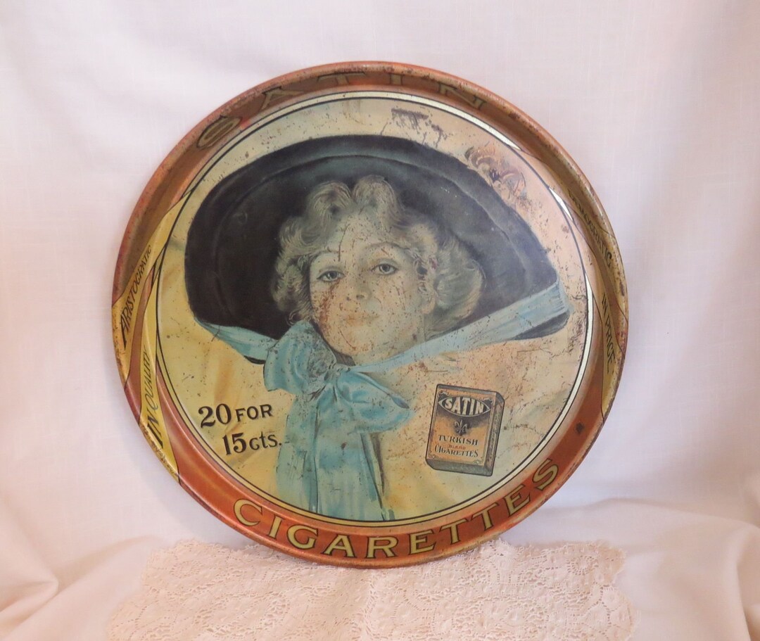 SALE Vintage Satin Turkish Cigarettes Tray Edwardian Lady Advertising ...