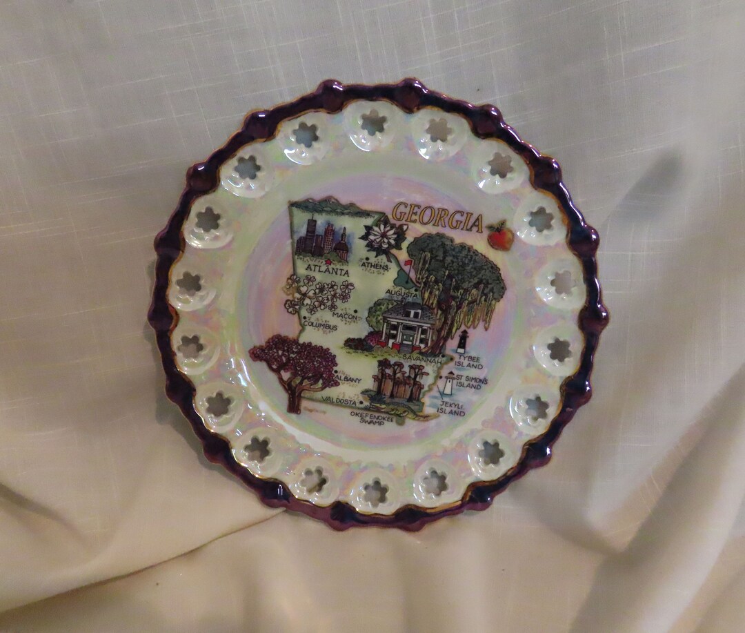 Vintage Georgia Souvenir Plate Multiview Lustreware Plate Reticulated ...