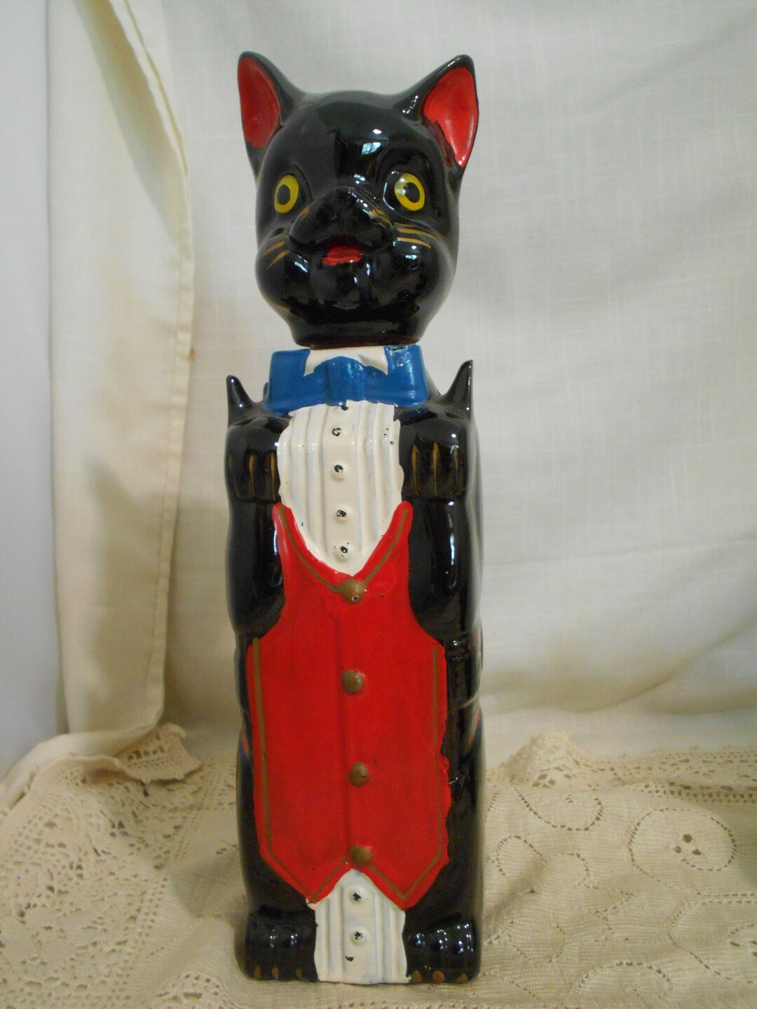 Vintage Black Cat Dencanter Glossy Black Glaze Hand Painted Black Cat ...