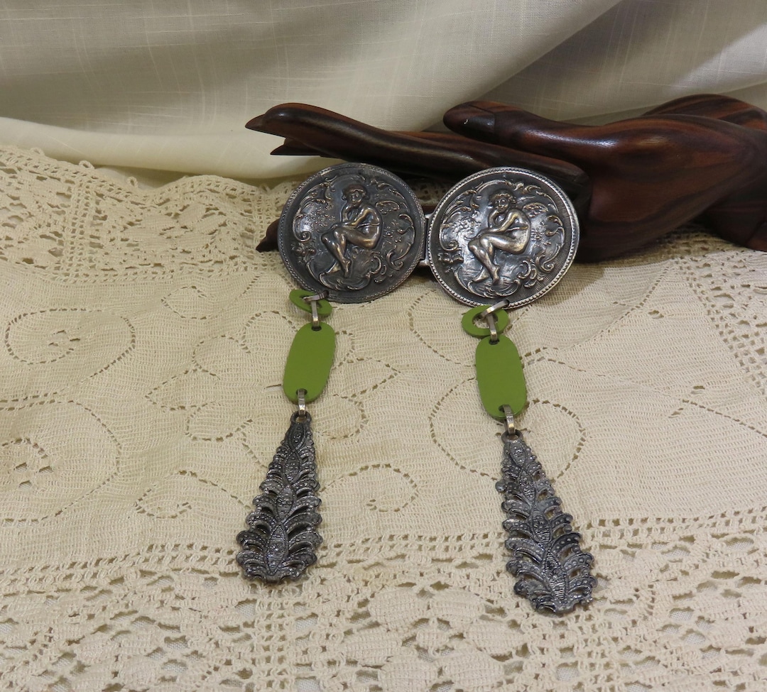 SALE Antique Buckle Bodacious Art Nouveau Two Part Embossed Angels ...