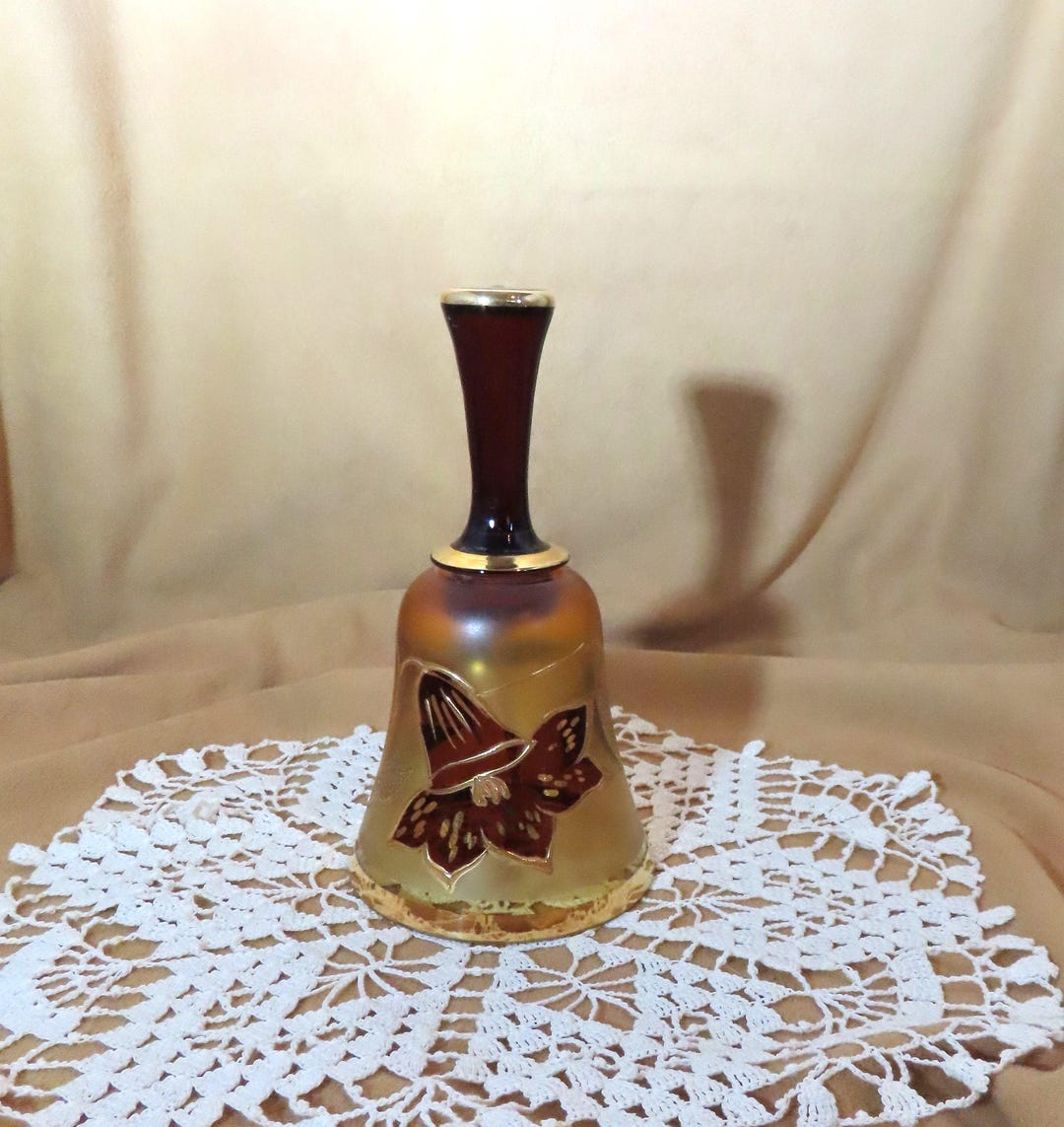 Vintage Amber Glass Tea Bell Hand Painted Tea Bell Frosted Glass Tea ...