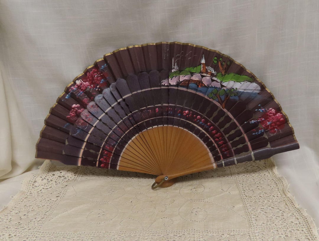 Vintage Hand Painted Hand Fan Carved Bamboo Splats - Etsy