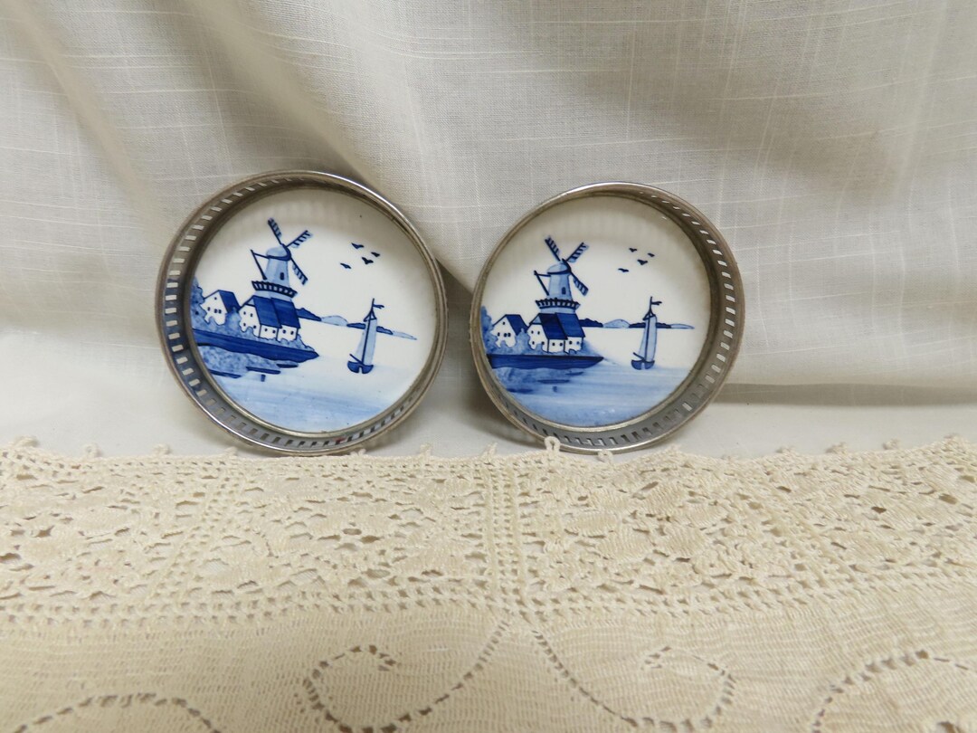 Vintage Hand Painted Delft Blue Coasters Dutch Windmills - Etsy