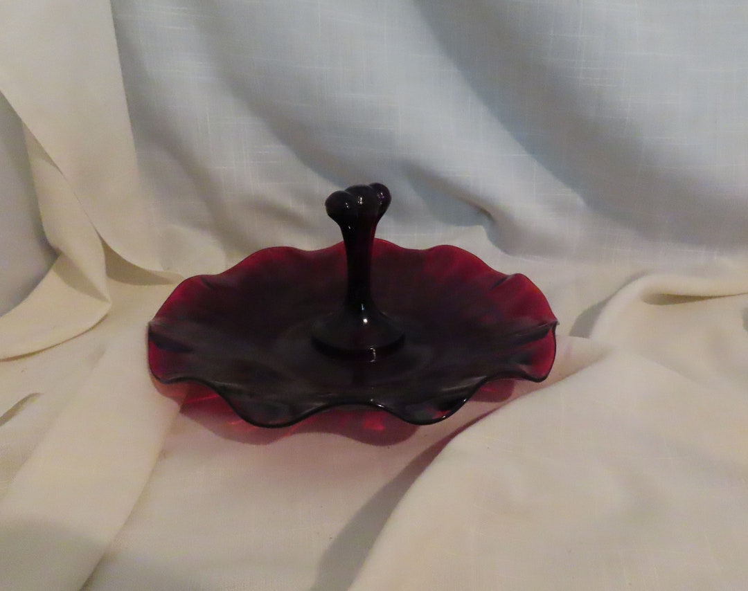 Vintage Royal Ruby Bonbon Tray Red Glass Tidbit Tray Handled Serving ...