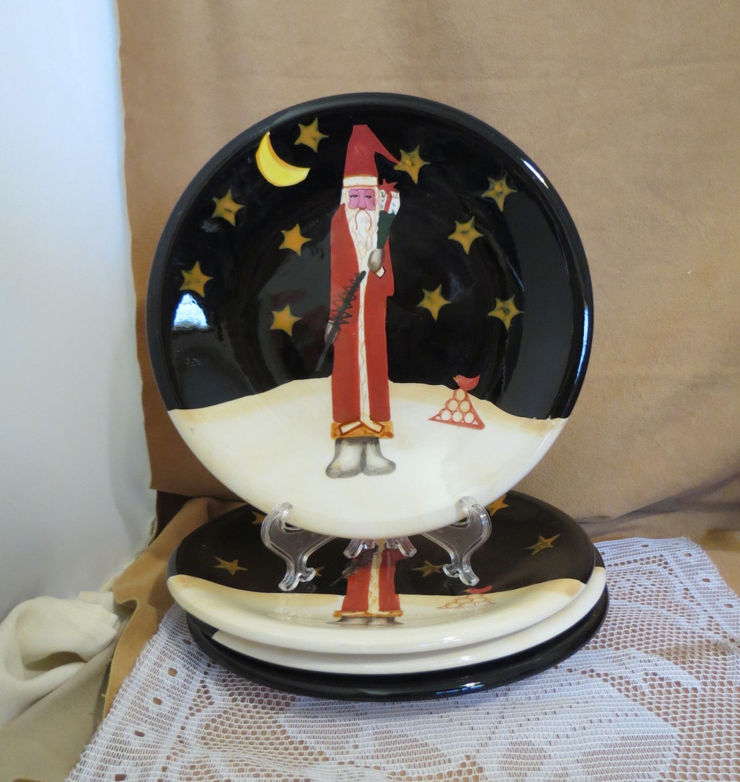 Vintage Becca Barton Midnight Santa Luncheon Plates Father Christmas ...