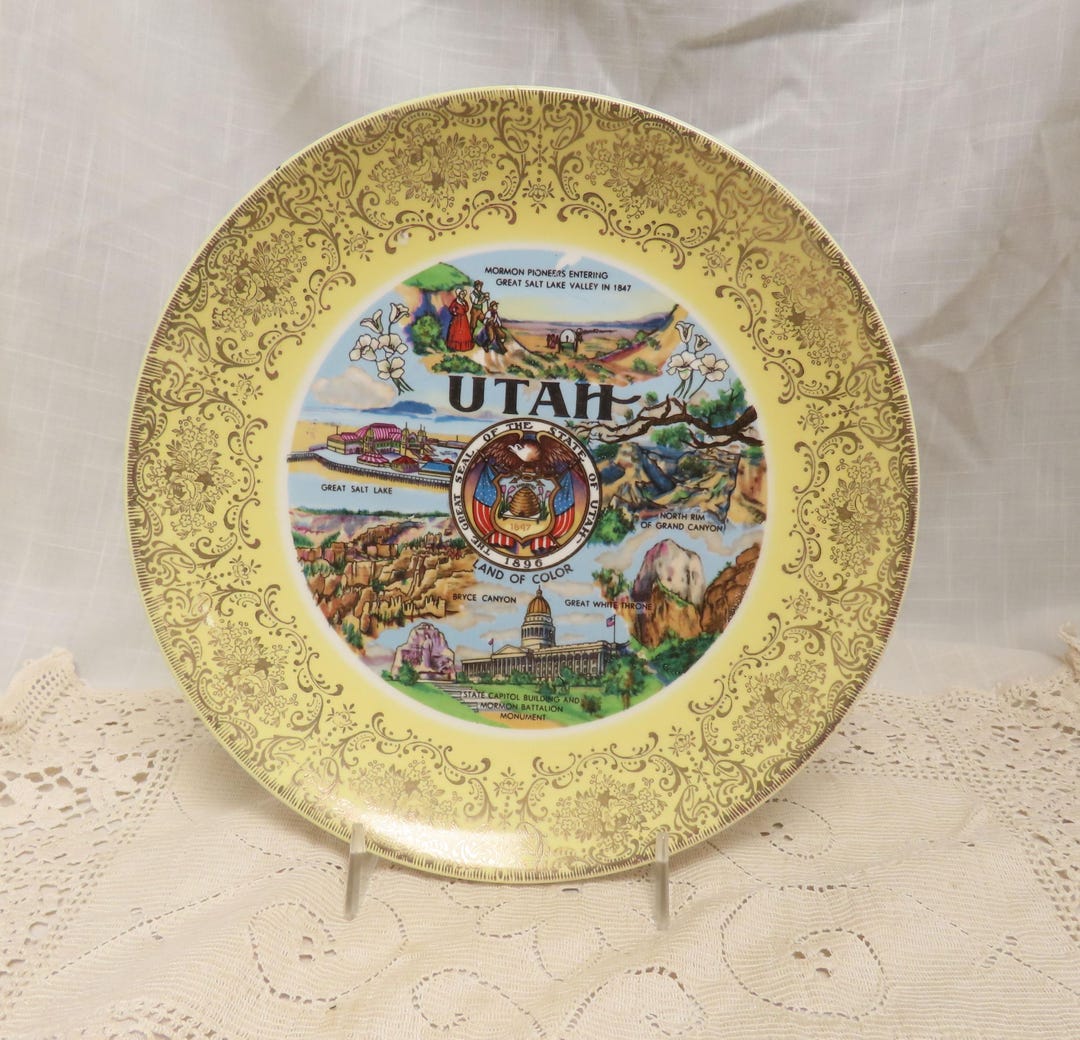 Vintage Utah Souvenir Plate Multiview Plate Gold Brocade Plate - Etsy