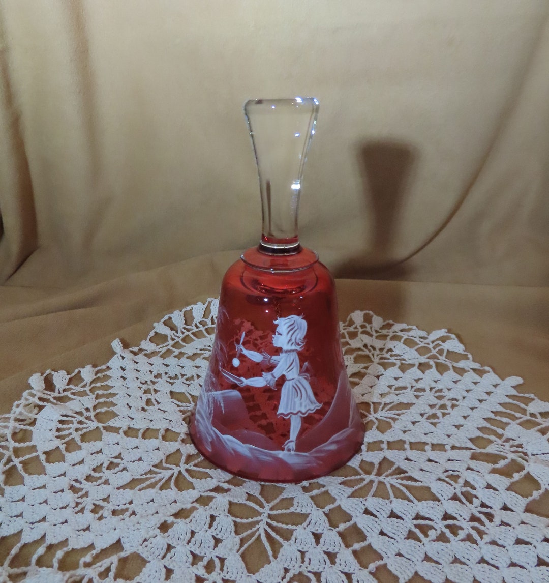 Vintage Mary Gregory Glass Tea Bell Bohemia Glass Czechoslovakia Glass ...