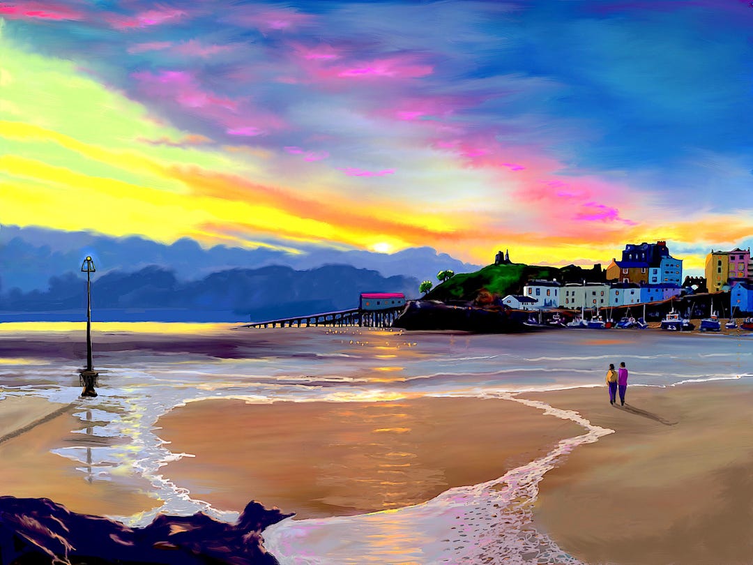 Tenby Sunrise Art Print | Signed Welsh Landscape - Etsy