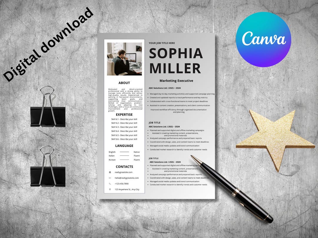3page Editable Resume Template Canva Professional CV Modern Resume ...