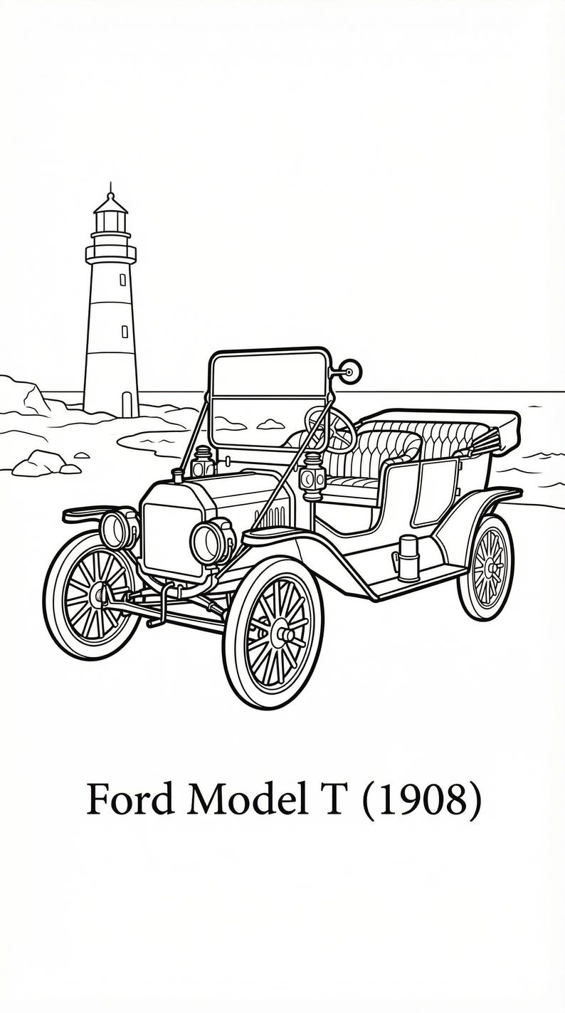 Ford Model T 1908 Coloring Pages - 50 Portrait (9:16) Digital Images ...