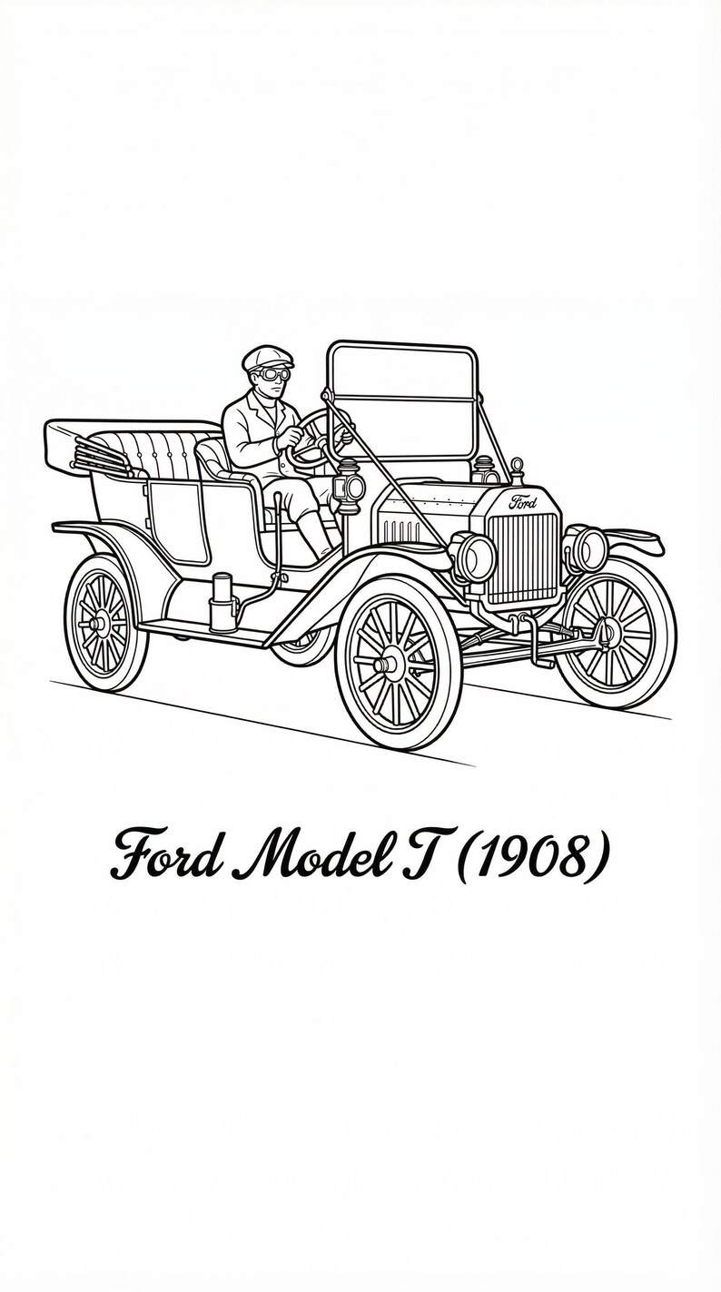 Ford Model T 1908 Coloring Pages - 50 Portrait (9:16) Digital Images ...
