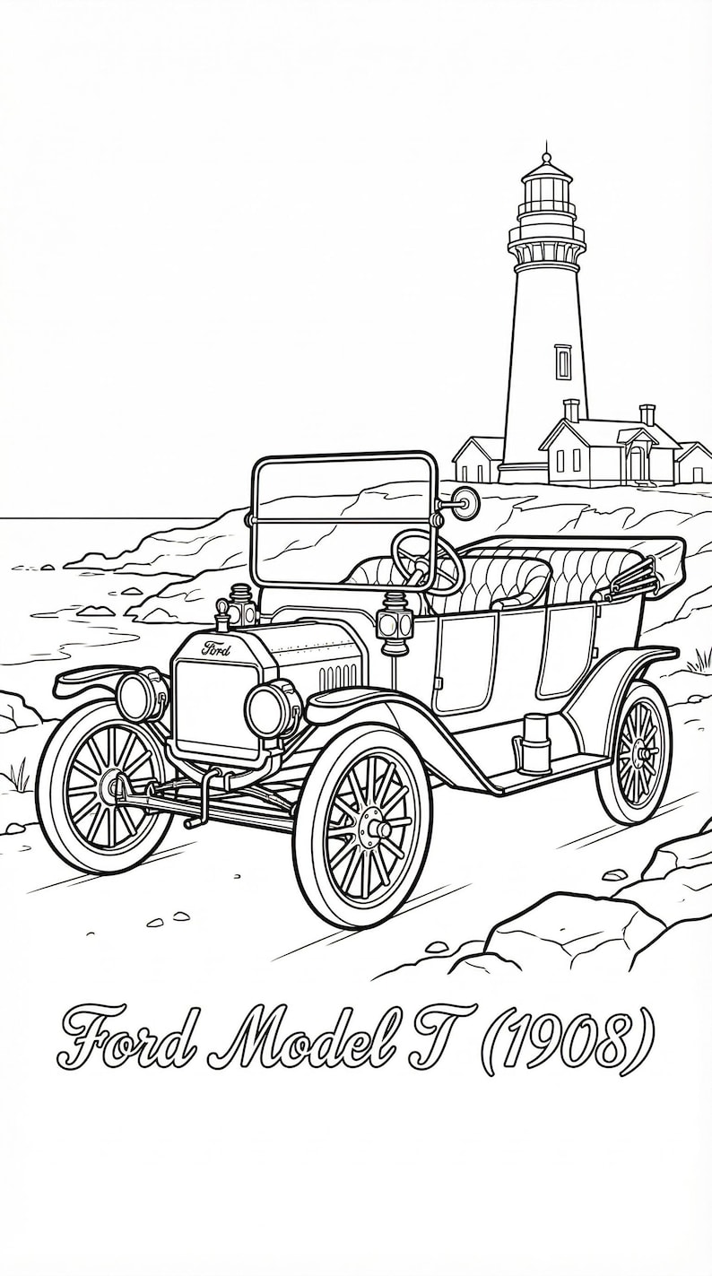 Ford Model T 1908 Coloring Pages - 50 Portrait (9:16) Digital Images ...