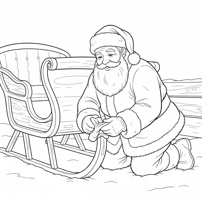 100 Printable Santa Coloring Sheets | Simple Line Art | Digital File - Etsy