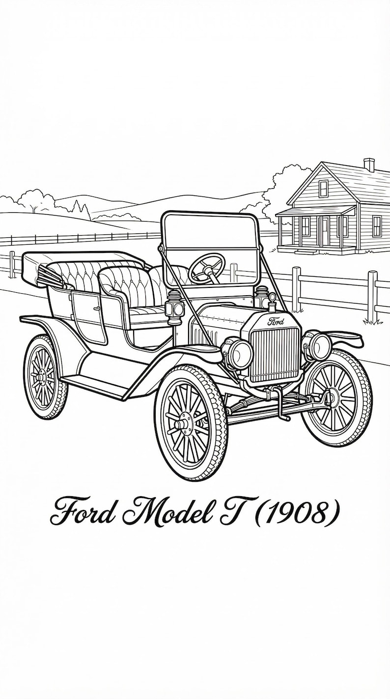Ford Model T 1908 Coloring Pages - 50 Portrait (9:16) Digital Images ...