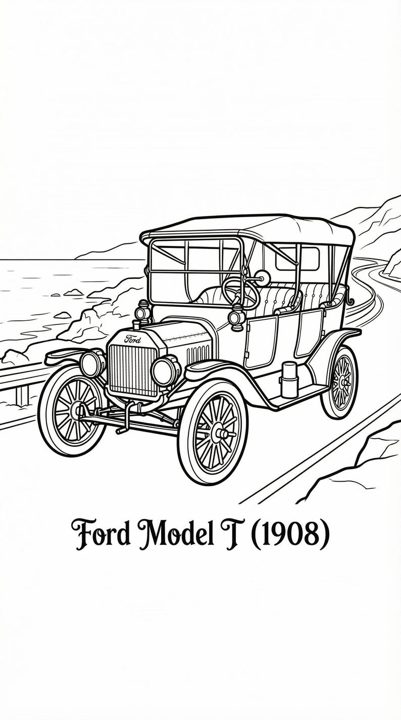 Ford Model T 1908 Coloring Pages - 50 Portrait (9:16) Digital Images ...