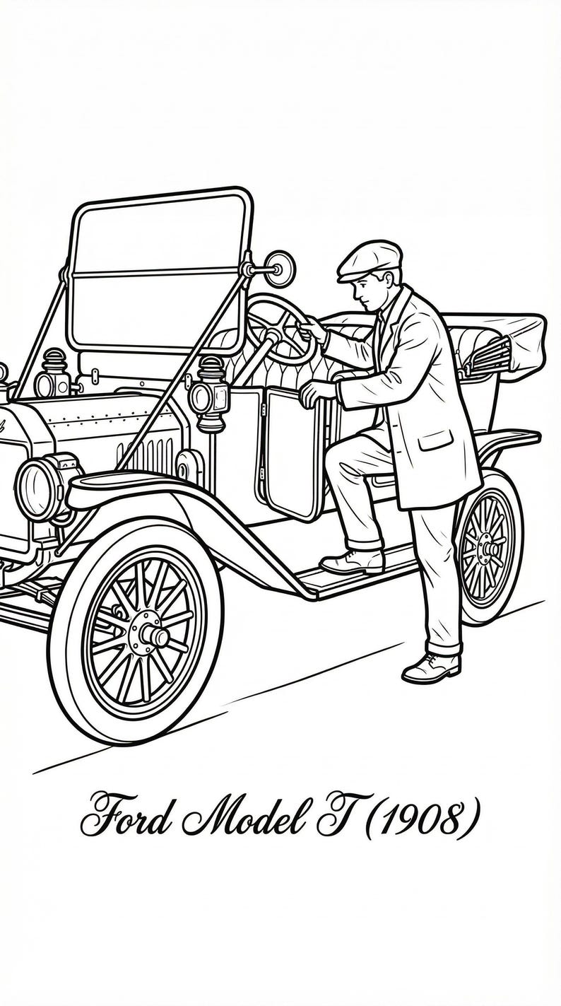 Ford Model T 1908 Coloring Pages - 50 Portrait (9:16) Digital Images ...