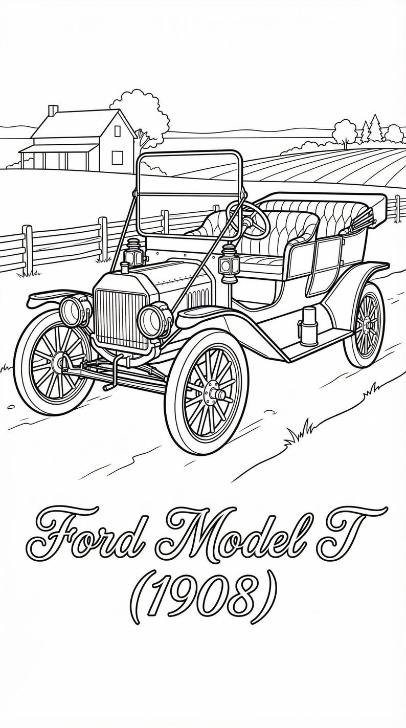 Ford Model T 1908 Coloring Pages - 50 Portrait (9:16) Digital Images ...