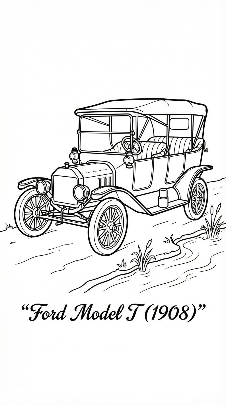 Ford Model T 1908 Coloring Pages - 50 Portrait (9:16) Digital Images ...
