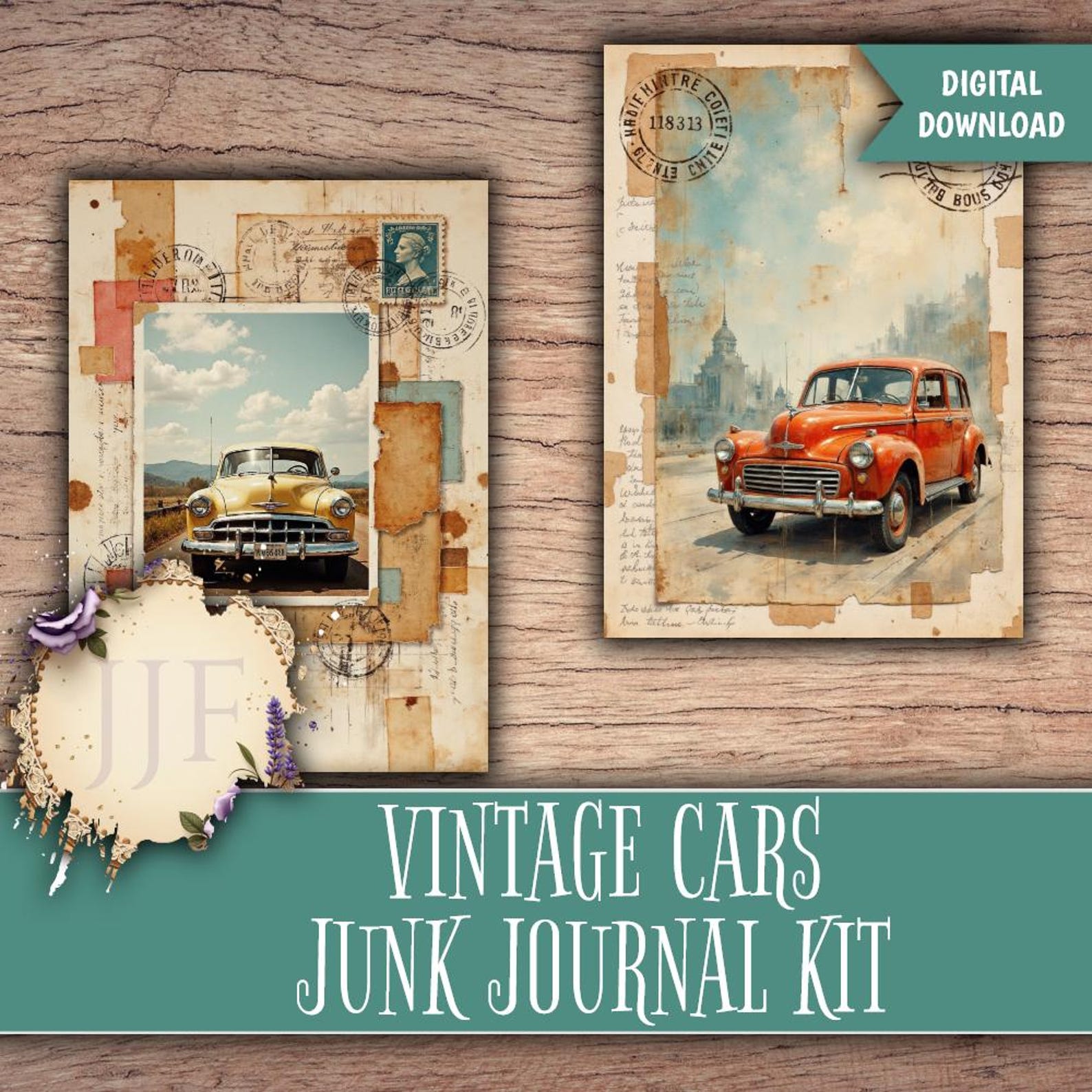 Vintage Cars Junk Journal Kit | Classic Car Printable Pages + Ephemera ...