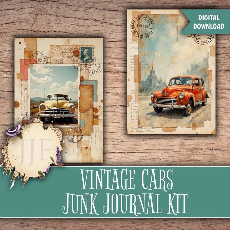 Vintage Cars Junk Journal Kit | Classic Car Printable Pages + Ephemera ...