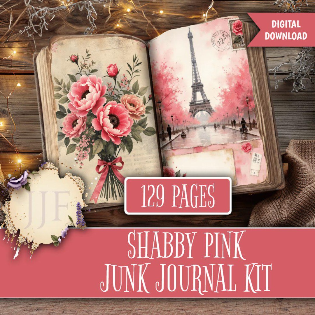 Pink Junk Journal Kit Printable | Shabby Chic Vintage Journal Pages ...