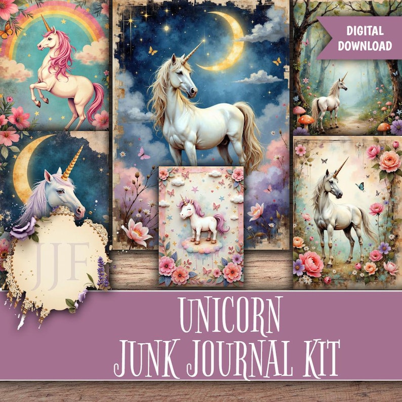 Unicorn Junk Journal Kit, Magical Printable Pages, Unicorn Ephemera ...