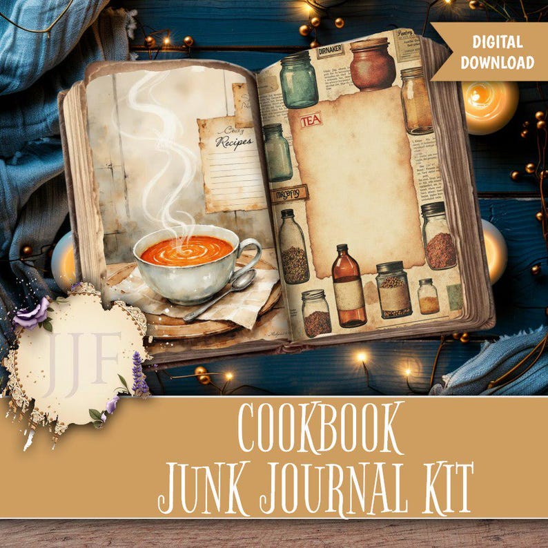 Cookbook Junk Journal Kit Printable | Recipe Journal Pages + Ephemera ...
