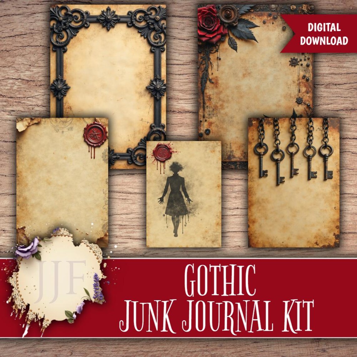 Gothic Junk Journal Kit | Dark Printable Pages + Ephemera | Vintage ...