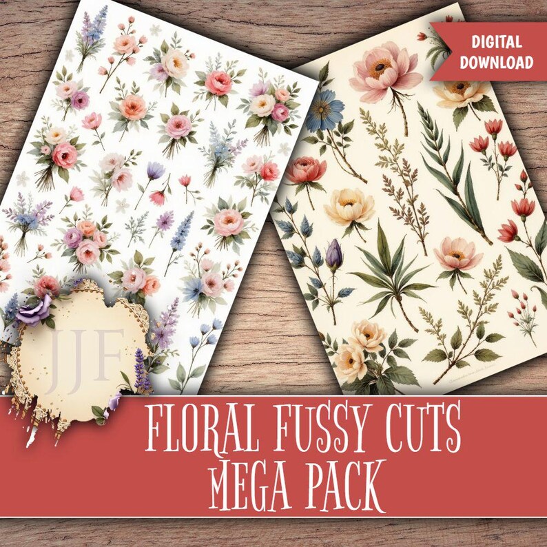 Floral Fussy Cuts Pack, Printable Flower Cutouts, Vintage Floral ...