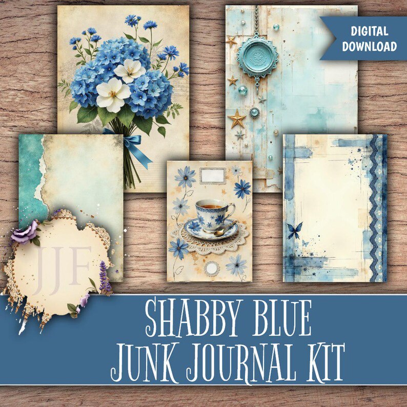Blue Junk Journal Kit Printable | Vintage Shabby Chic Blue Journal ...