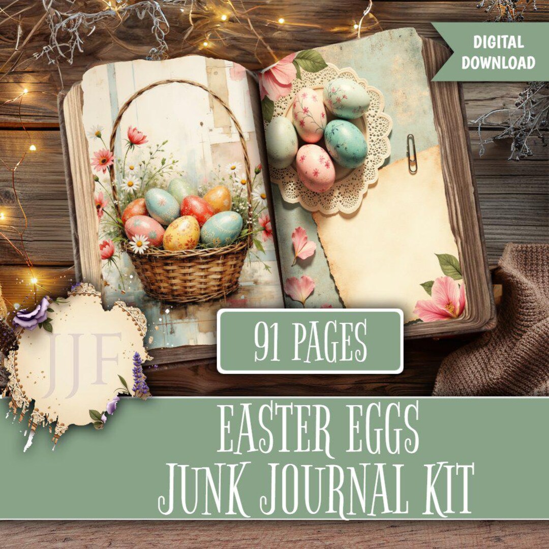 Easter Eggs Junk Journal Kit Printable | Vintage Colorful Easter Pages ...