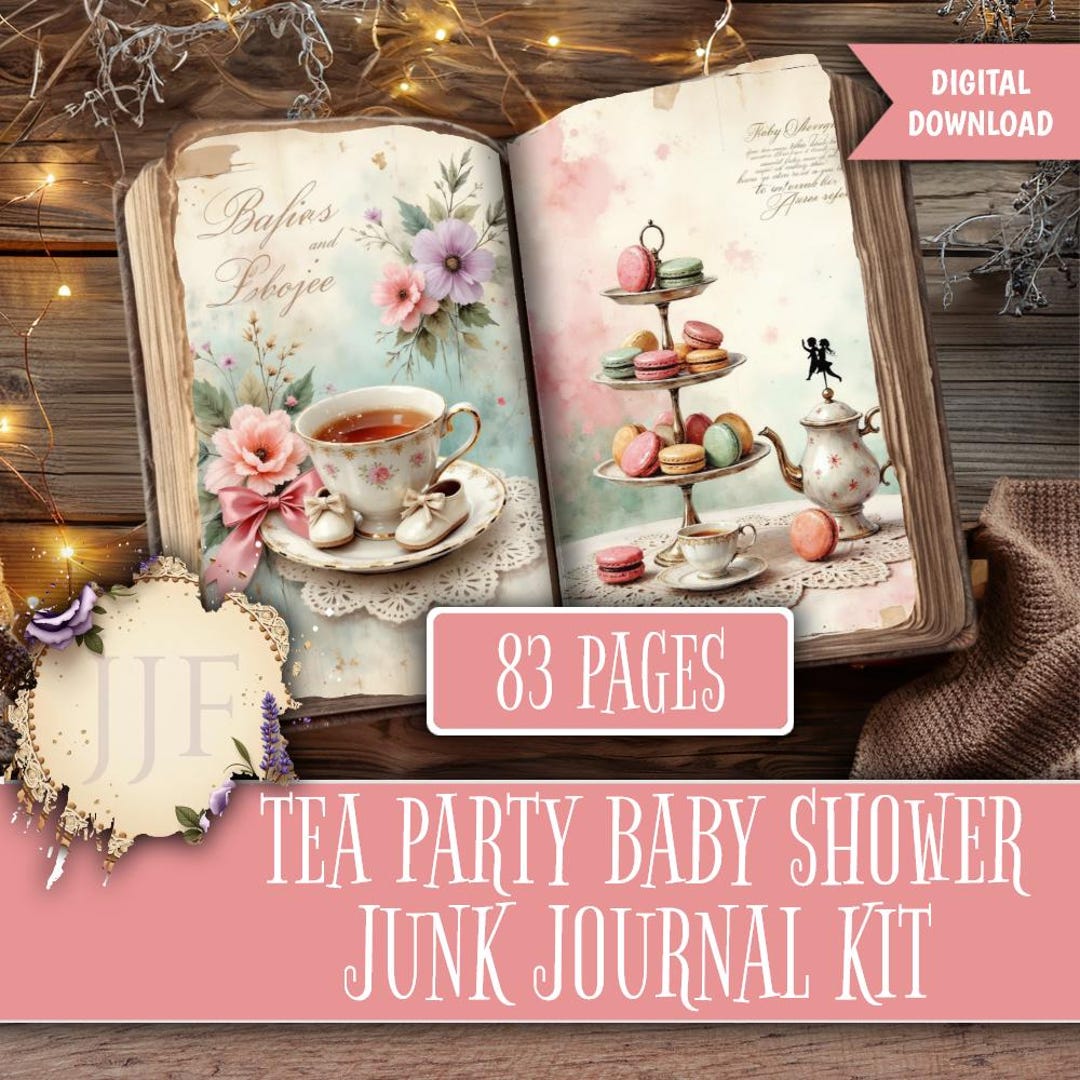 Tea Party Baby Shower Junk Journal Kit | Printable Baby Shower Guest ...