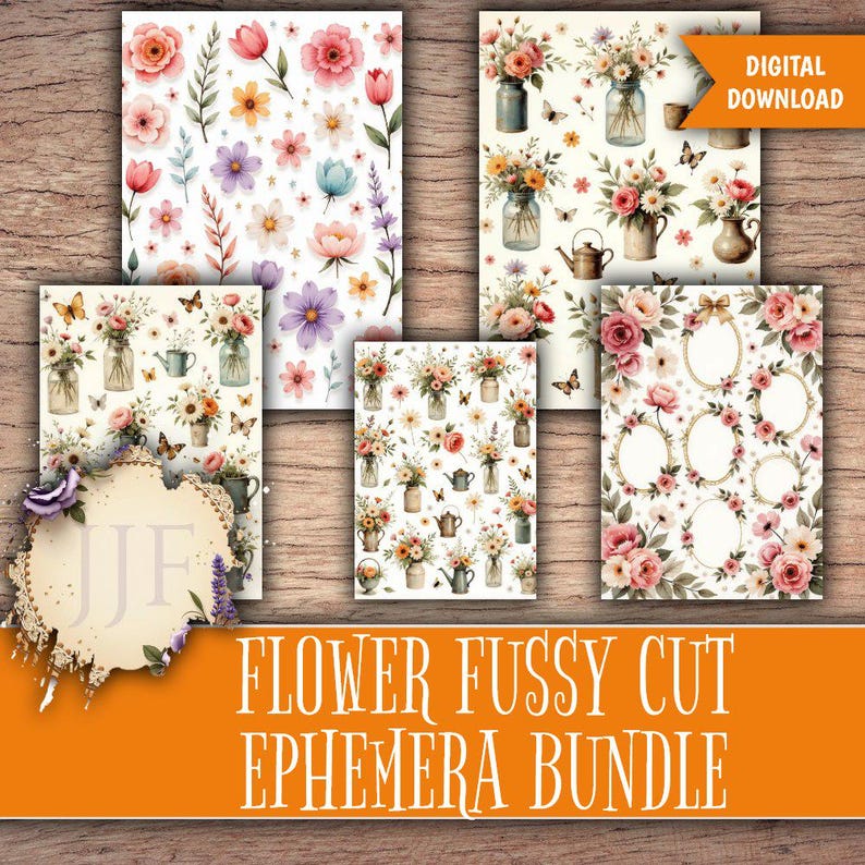 Flower Fussy Cut Ephemera Bundle | Printable Floral Cutouts Sheets ...