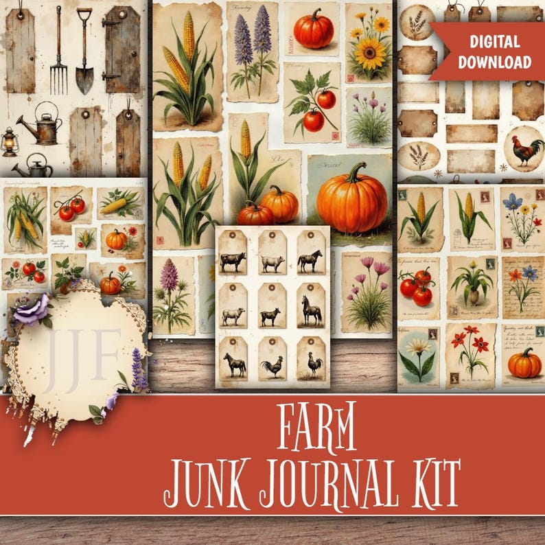 Farm Junk Journal Kit | Vintage Farmhouse Pages & Ephemera, Farm ...